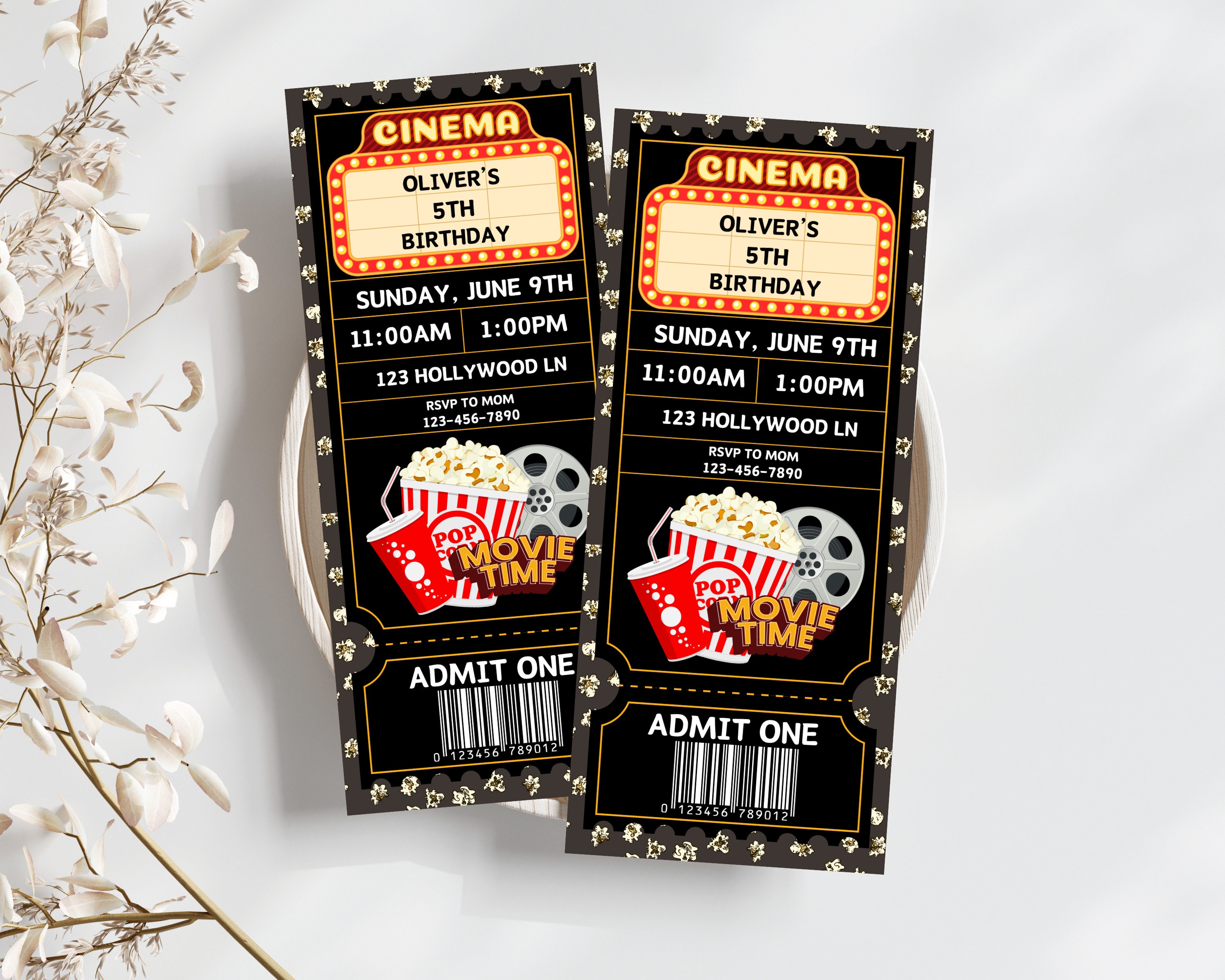 Movie Ticket Birthday Invitation Template,drive in Movie Ticket,movie ...