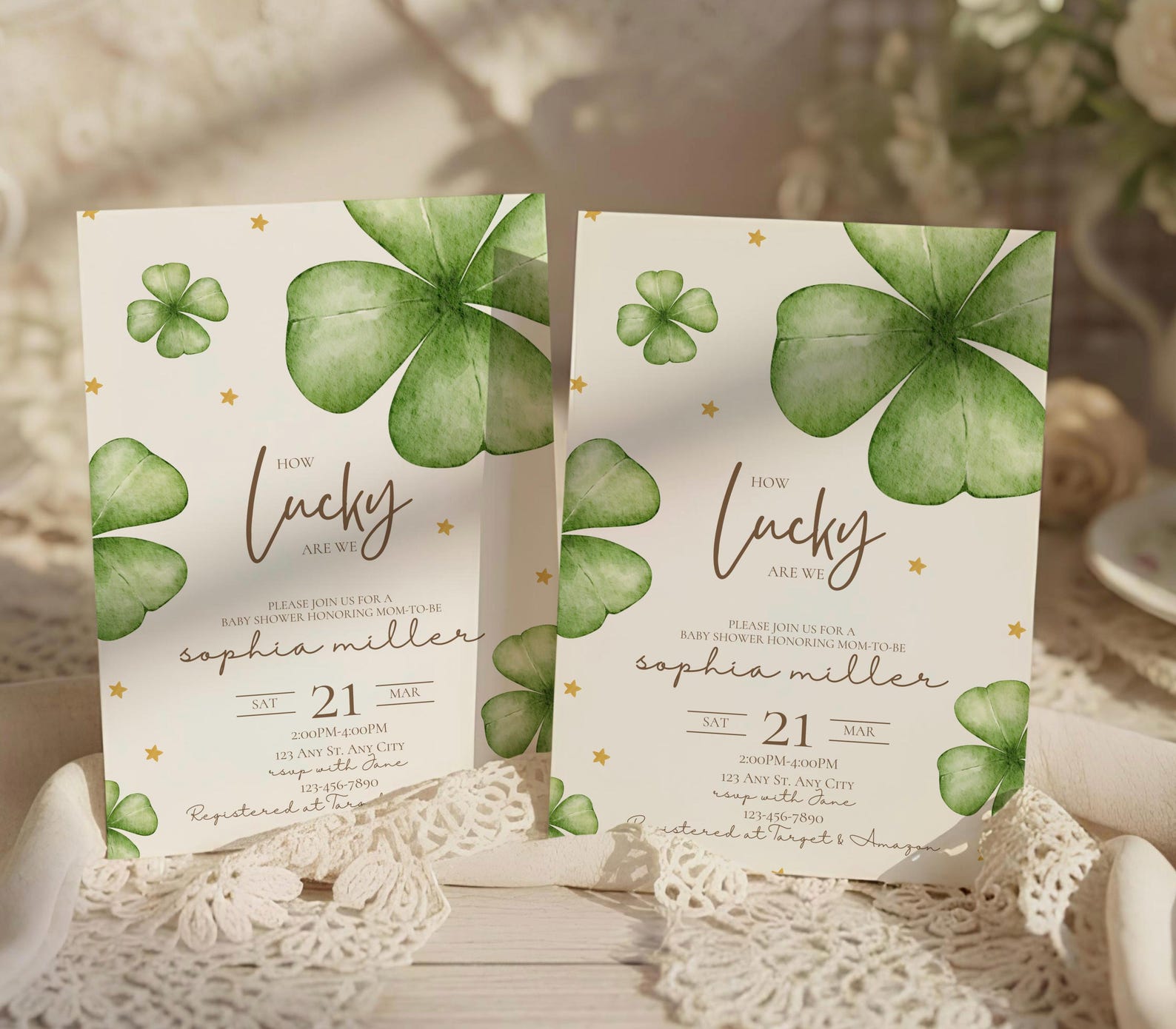 How Lucky Are We Baby Shower Editable Invitation,gender Neutral Clover ...