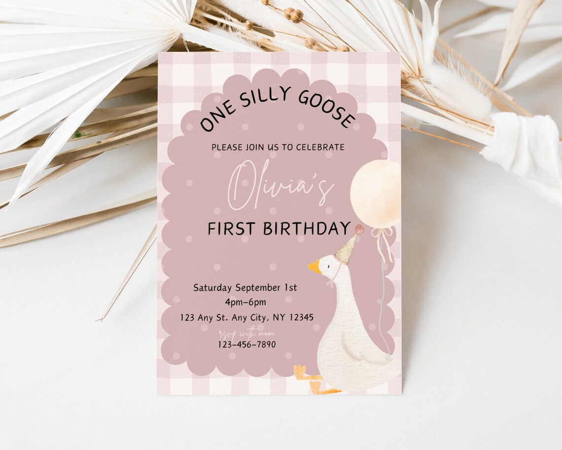ONE Silly Goose Birthday Party Invitation,first Birthday Party Invite ...