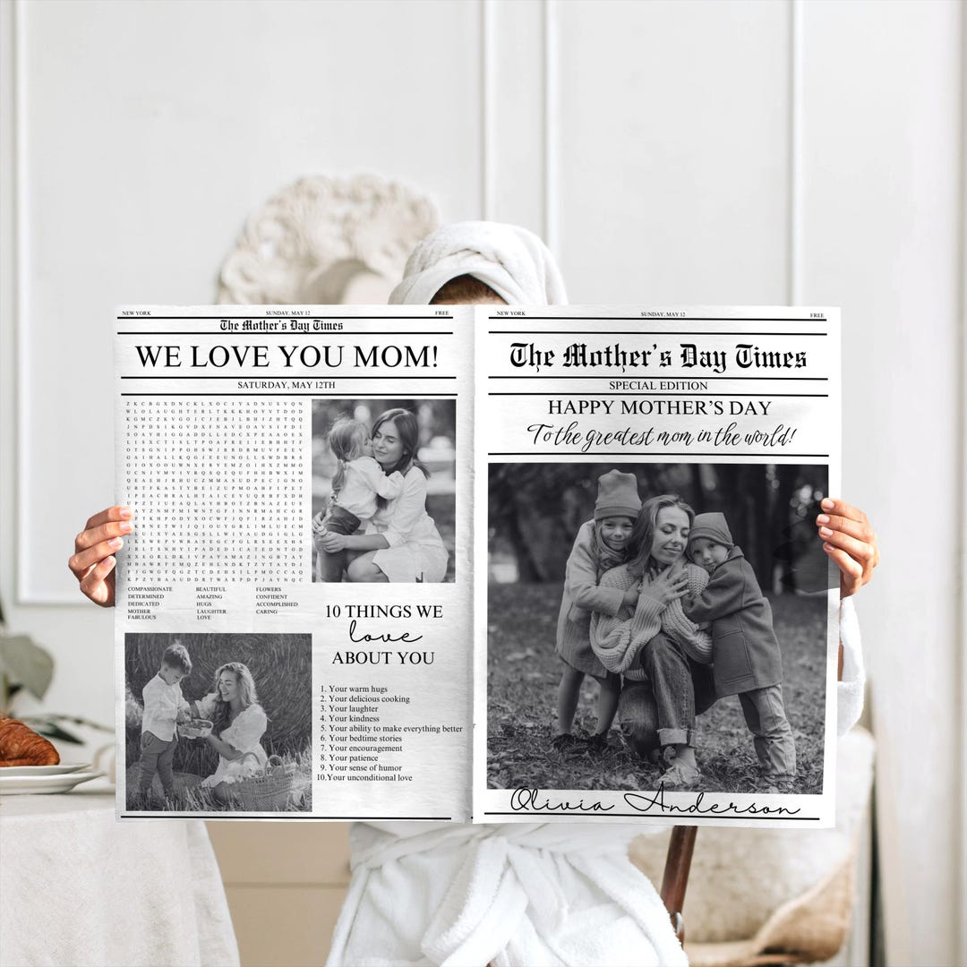 Mother’s Day Newspaper Template,mothers Day Gift Idea,personalized ...