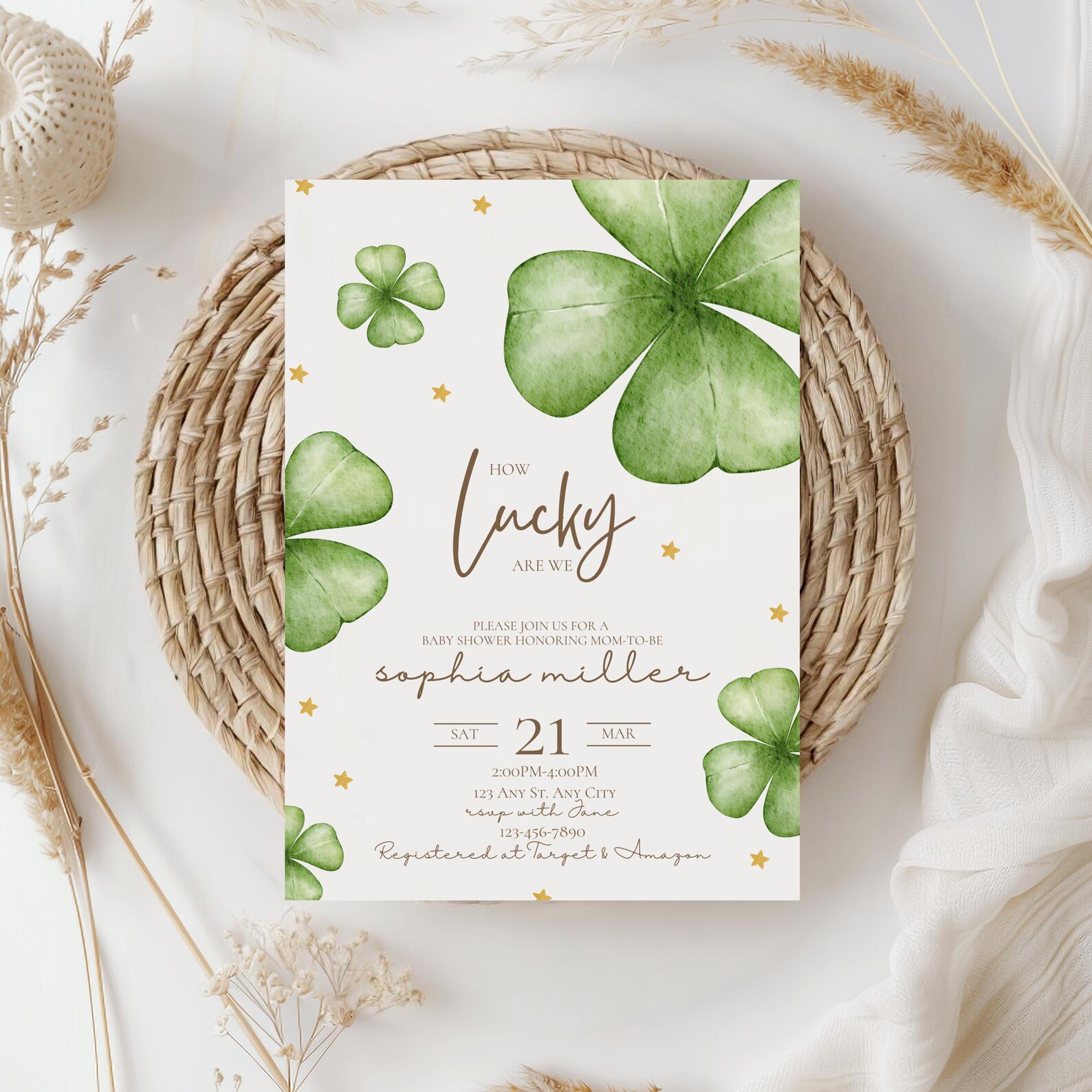 How Lucky Are We Baby Shower Editable Invitation,gender Neutral Clover ...