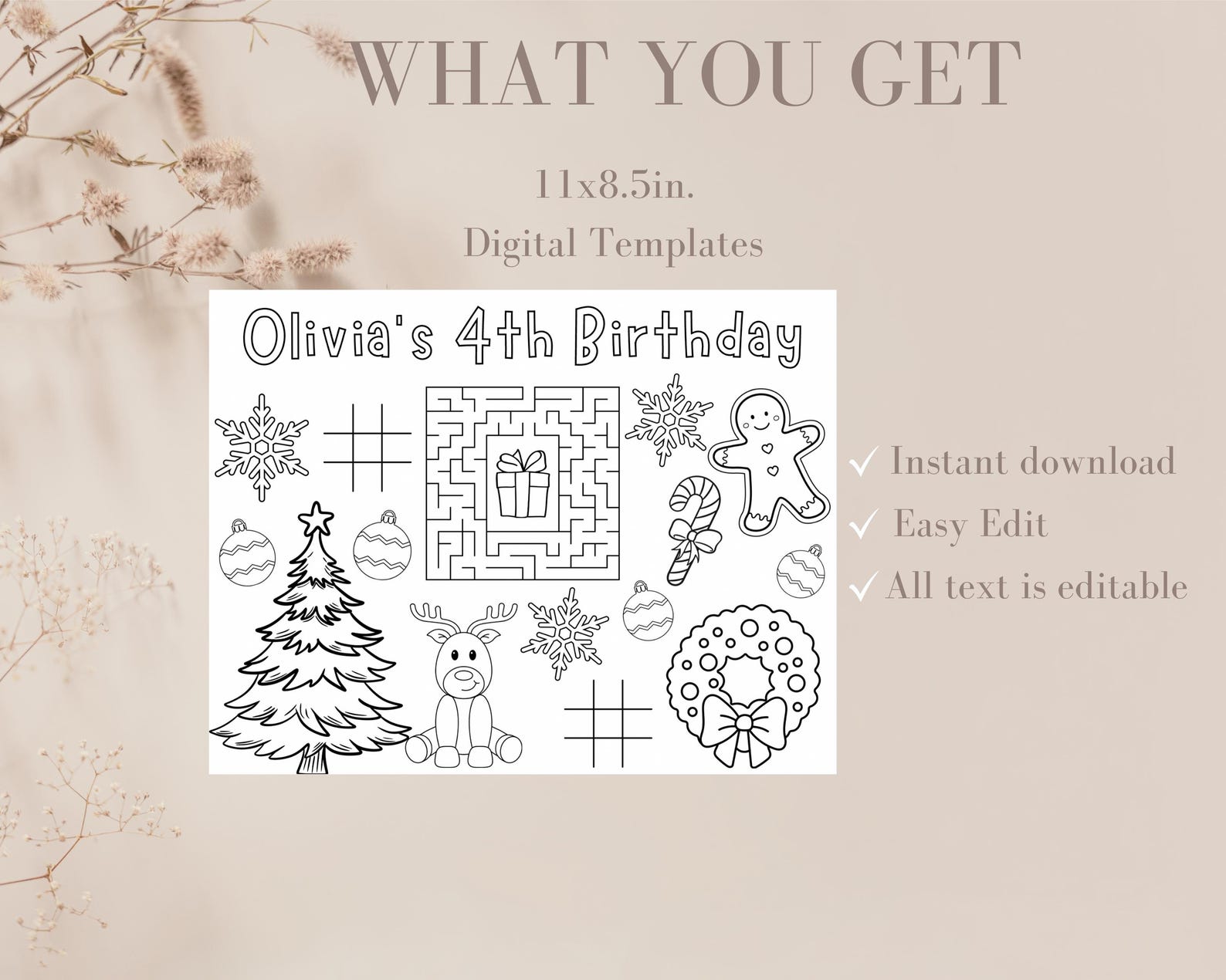 Christmas Birthday Coloring Page: Winter Kids Activity (printable ...