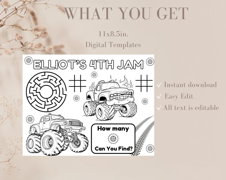 Monster Truck Customizable Coloring Page,monster Truck Themed Coloring ...