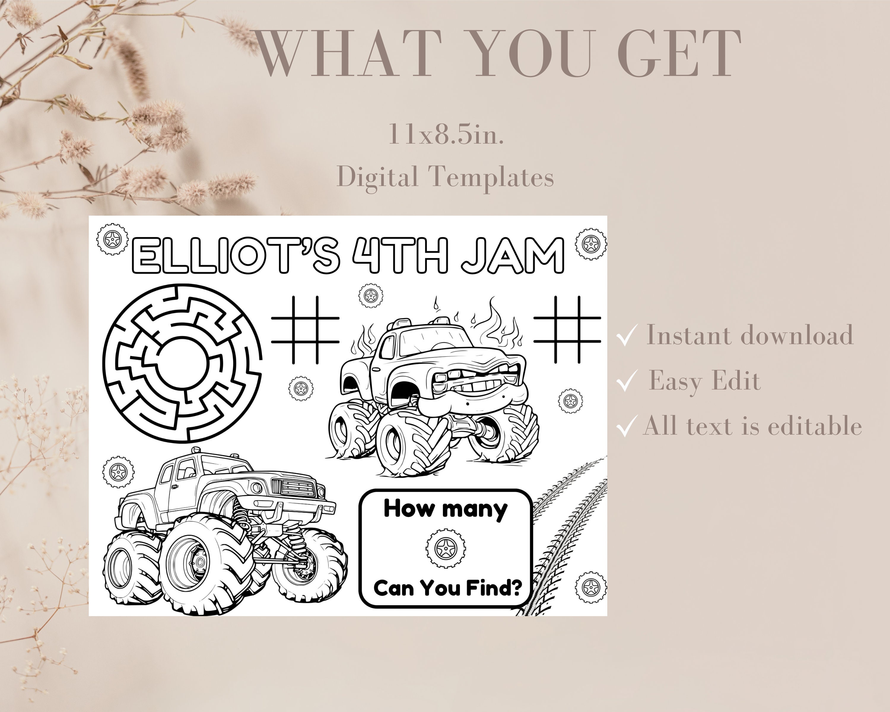 Monster Truck Customizable Coloring Page,monster Truck Themed Coloring ...