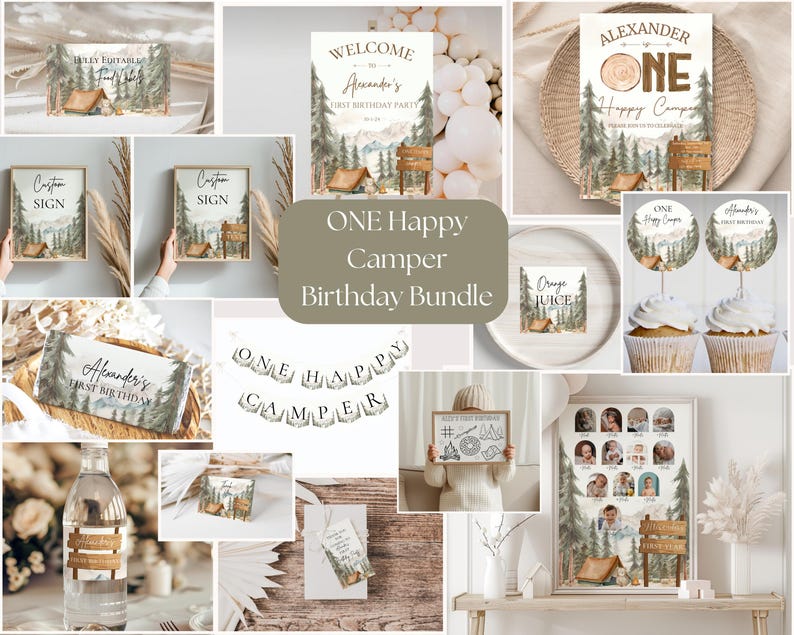 ONE Happy Camper Birthday Party Bundle,camping Birthday Party Decor ...