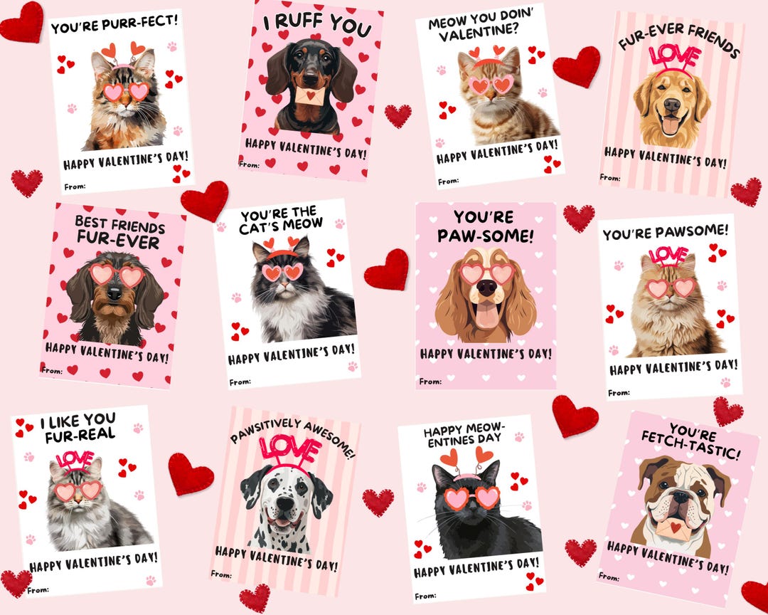EDITABLE Dog and Cat Valentine’s Day Cards Bundle,classroom Valentines ...