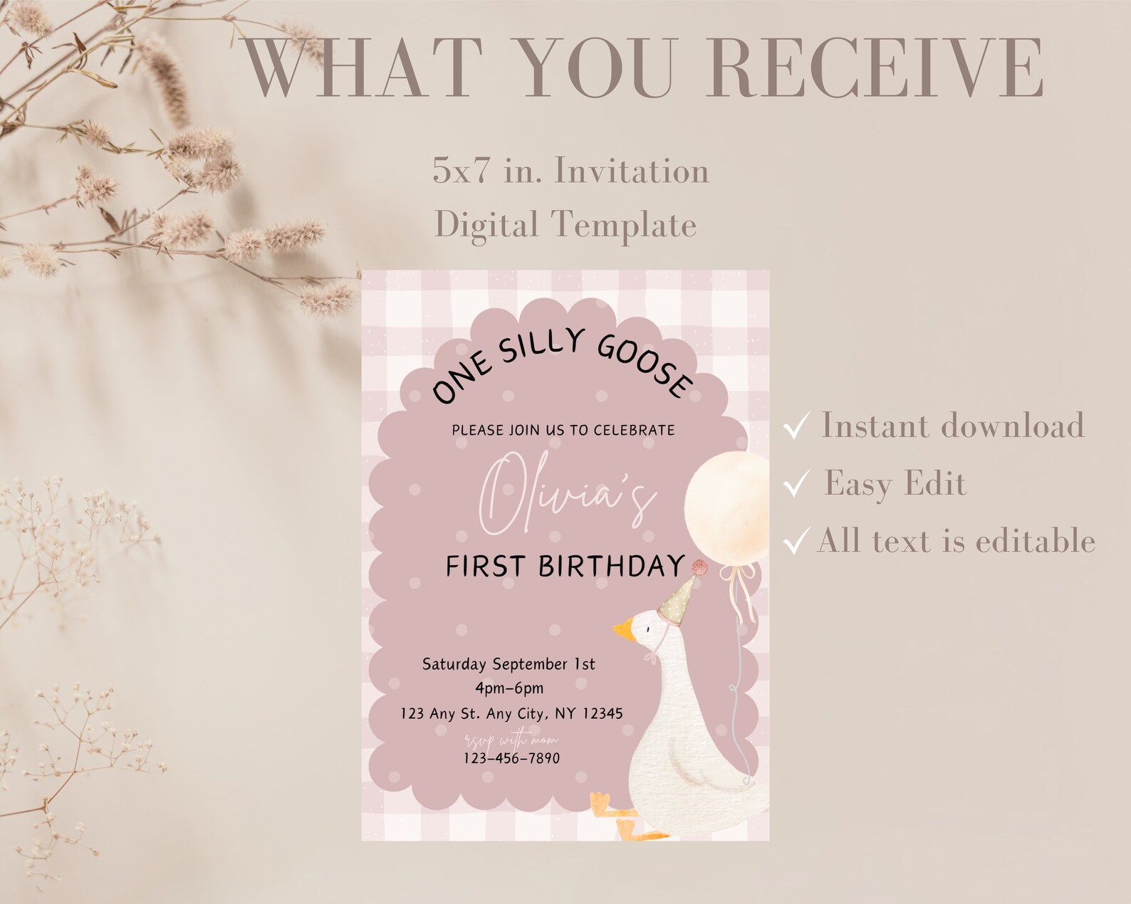 ONE Silly Goose Birthday Party Invitation,first Birthday Party Invite ...