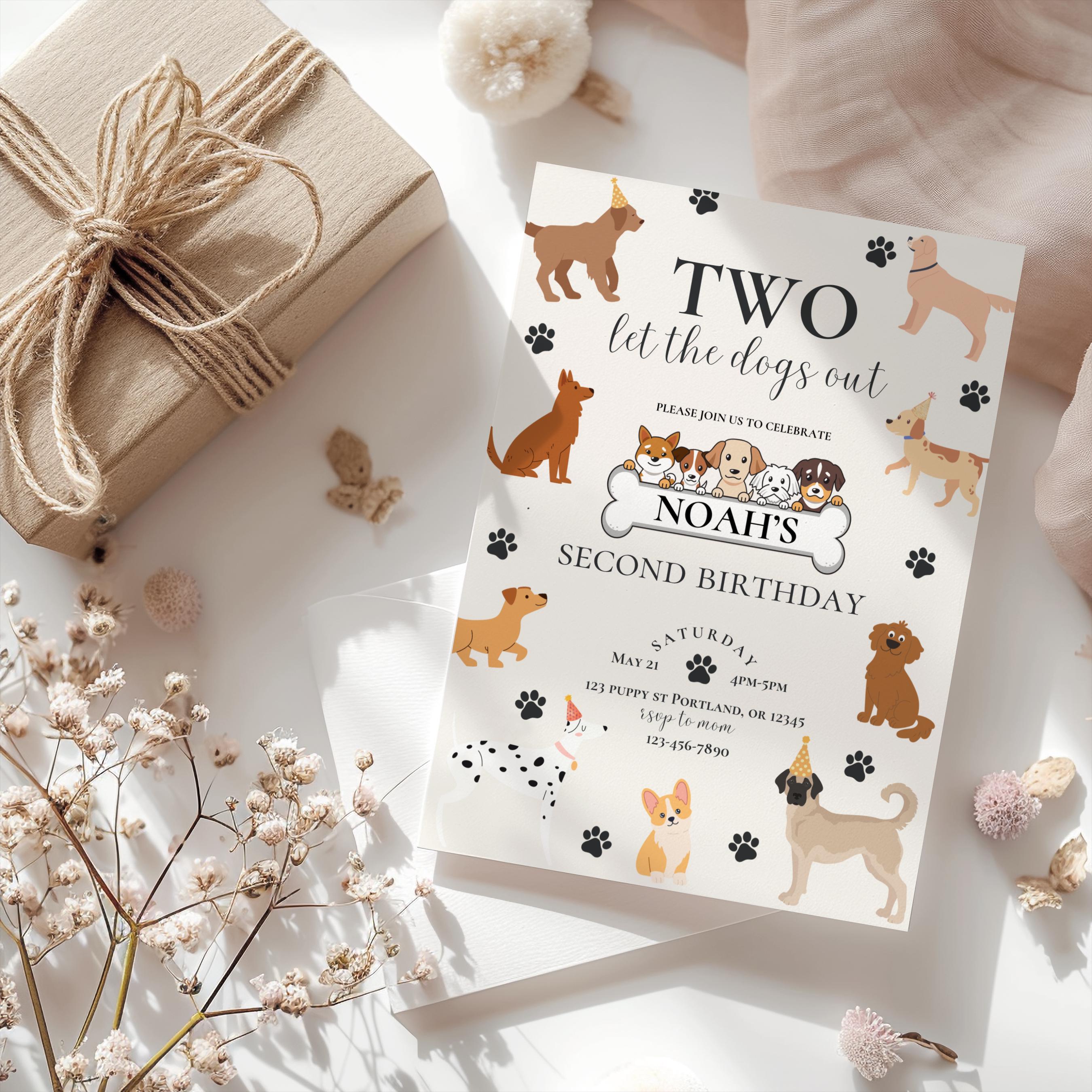 Two Let the Dogs Out Birthday Invitation: Puppy Second Birthday ...