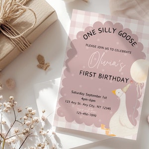 Silly Goose First Birthday Party Bundle: Pink Decor (editable Template ...