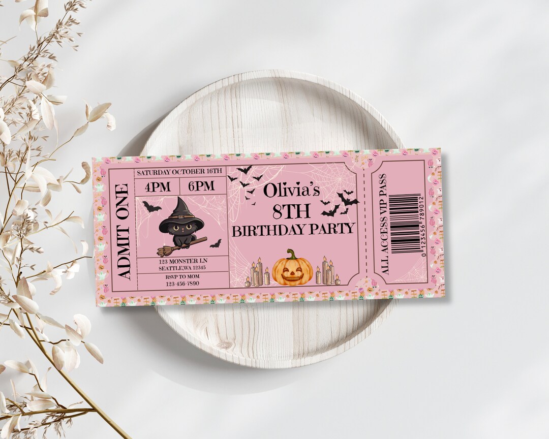 Spooky Halloween Birthday Ticket Invitation: Editable Canva Template - Etsy