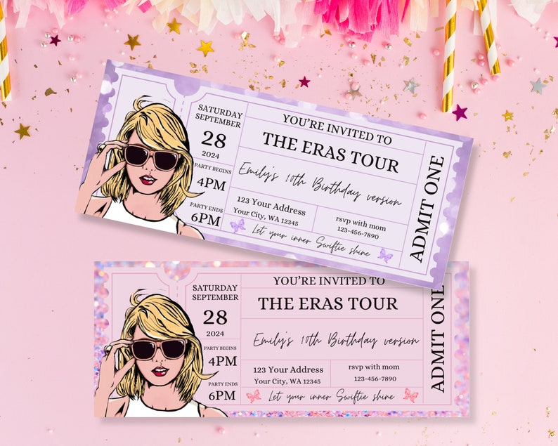 Taylor Era's Tour Ticket Stub, Birthday Invite ,eras Birthday ...