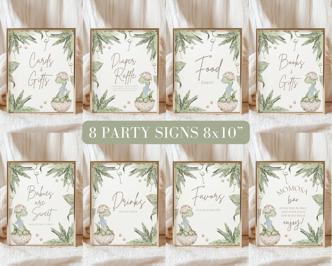 Dinosaur Themed Baby Shower Table Signs,a Little Boy is Hatching Soon ...