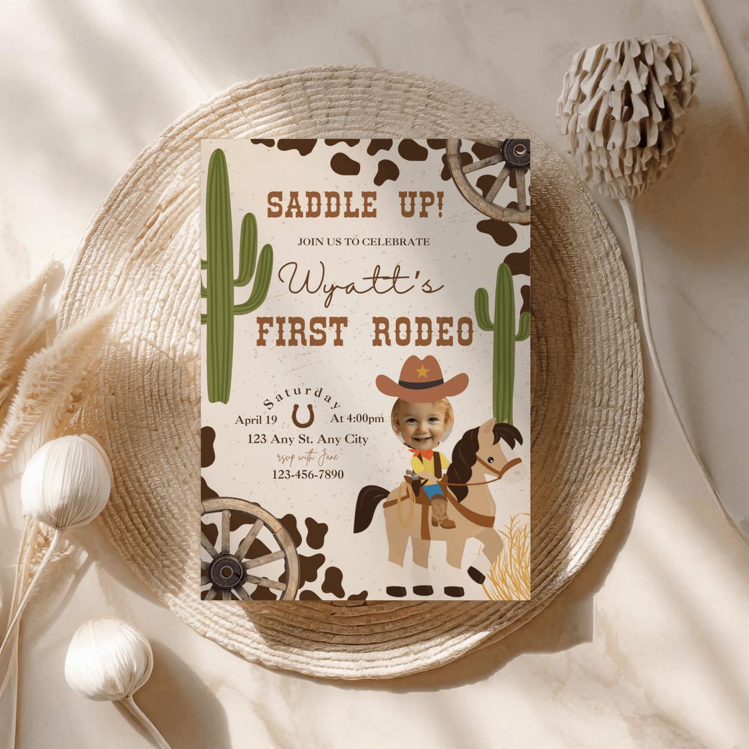 First Rodeo Birthday Invitation: Editable Cowboy Party Template (canva ...
