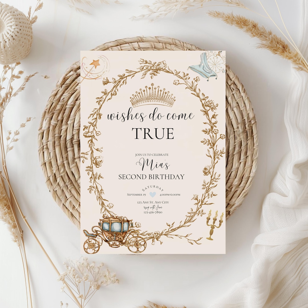 Princess Birthday Party Invitation,wishes Do Come True Invite,once Upon ...