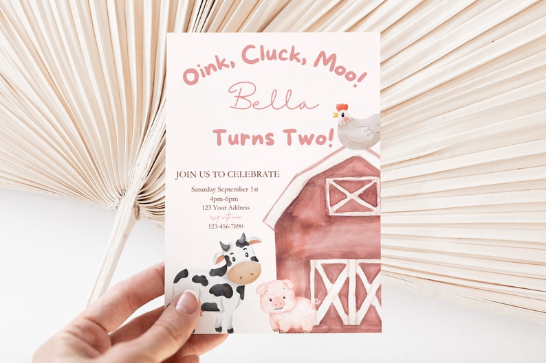 Farm Animal Birthday Invitation: Oink, Cluck, Moo! (EDITABLE Template ...