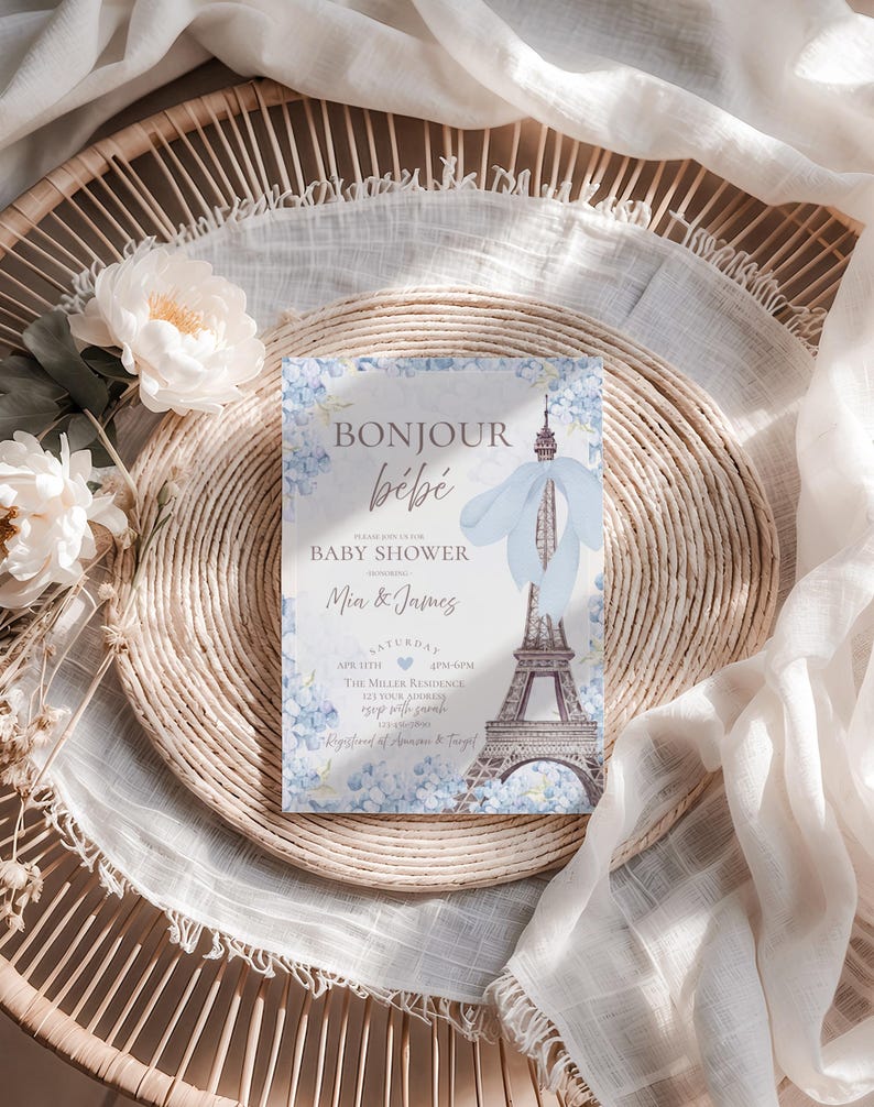 Bonjour Bebe Baby Shower Invitation: Parisian Theme (editable Template ...
