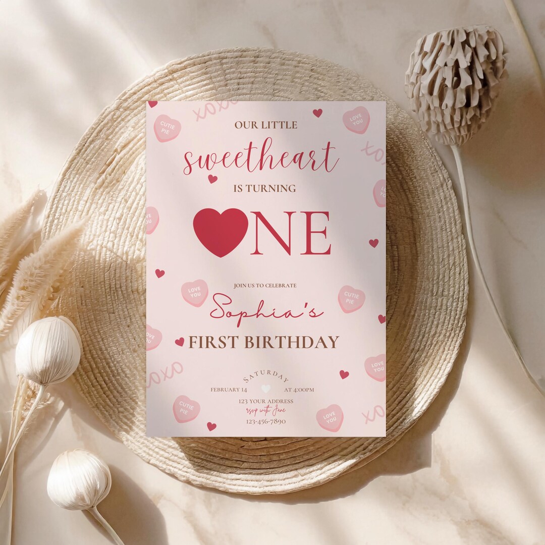 Our Little Sweetheart is Turning ONE Birthday Party Invitation ...