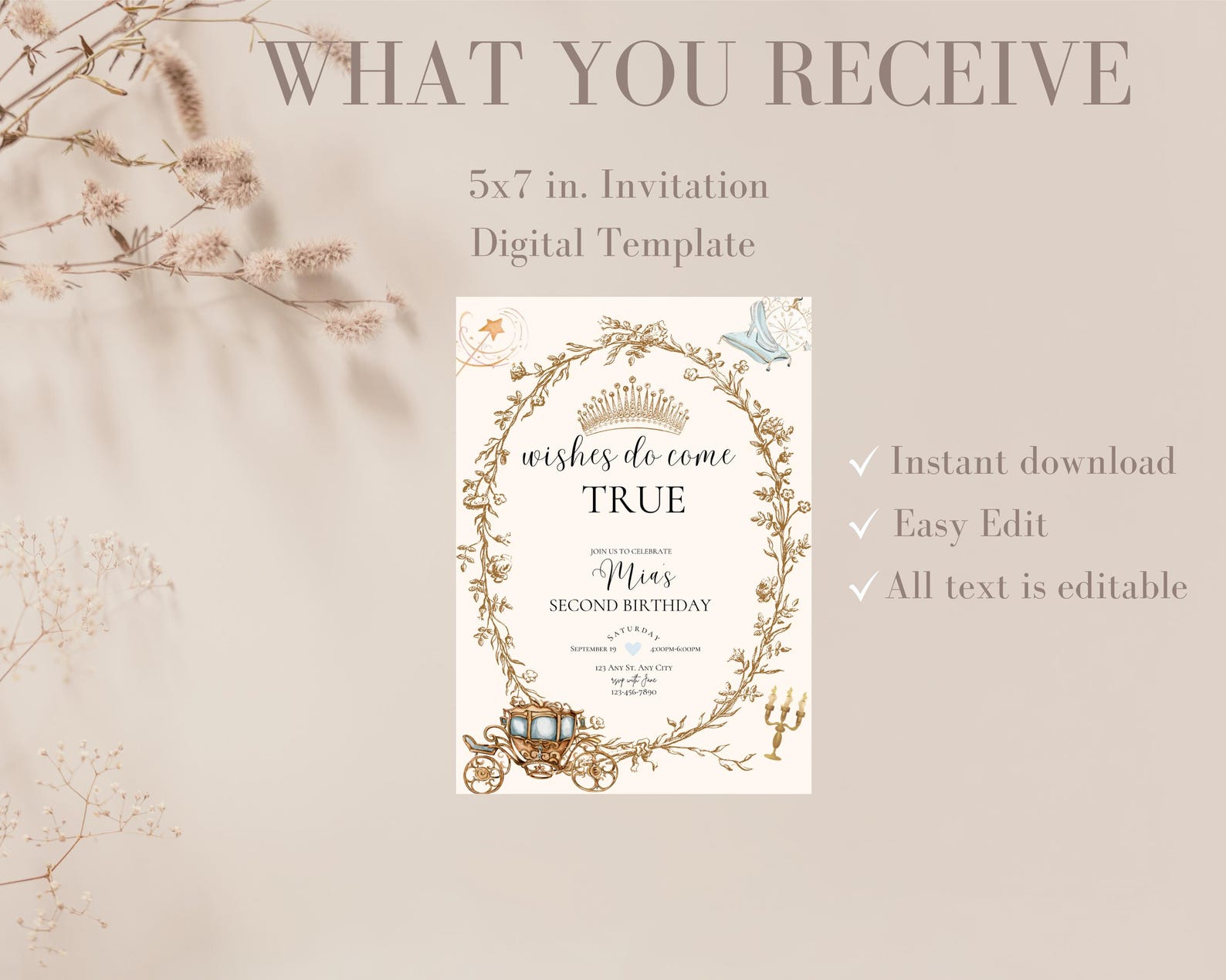 Princess Birthday Party Invitation,wishes Do Come True Invite,once Upon ...