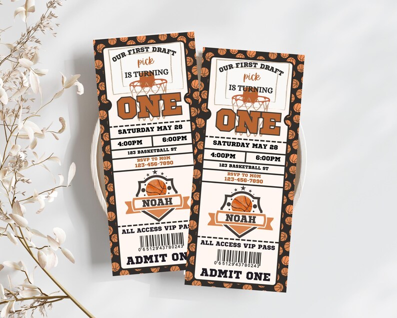 Basketball Birthday Party Invitation: First Draft Pick, Editable Canva ...