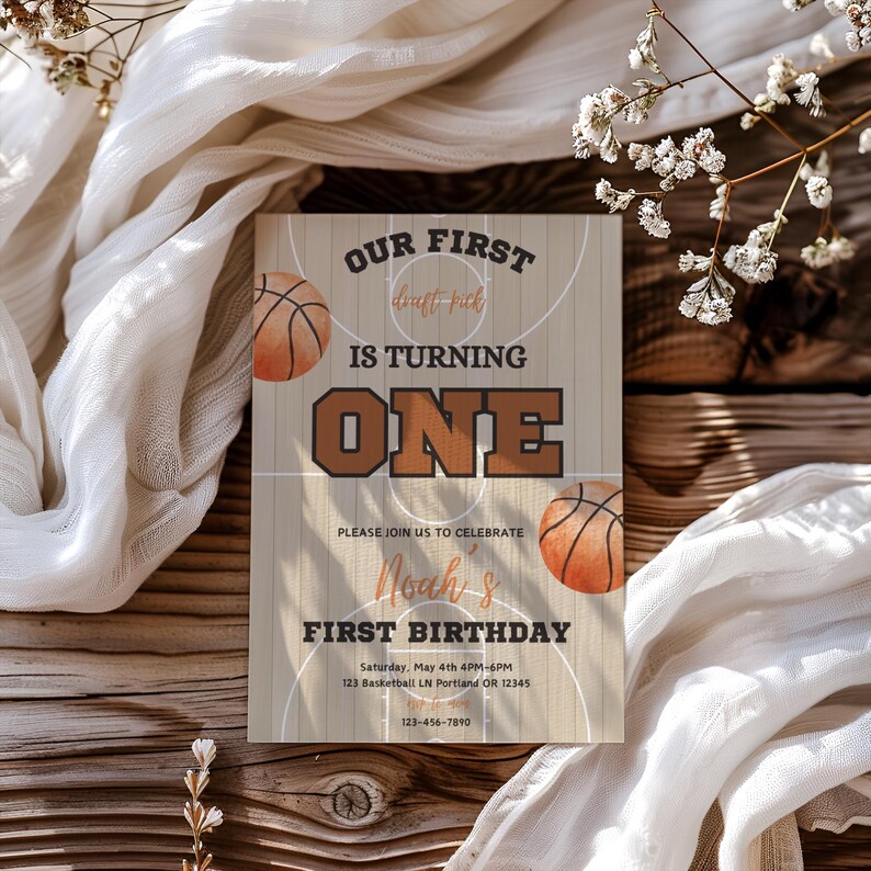 Basketball Birthday Party Invitation: First Draft Pick, Editable ...