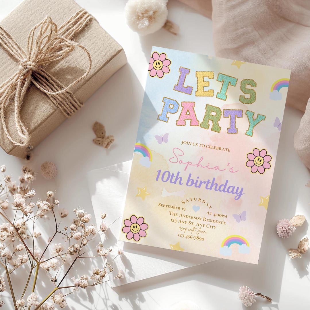 Varsity Patch Birthday Invitation: Retro Groovy Party (EDITABLE Canva ...