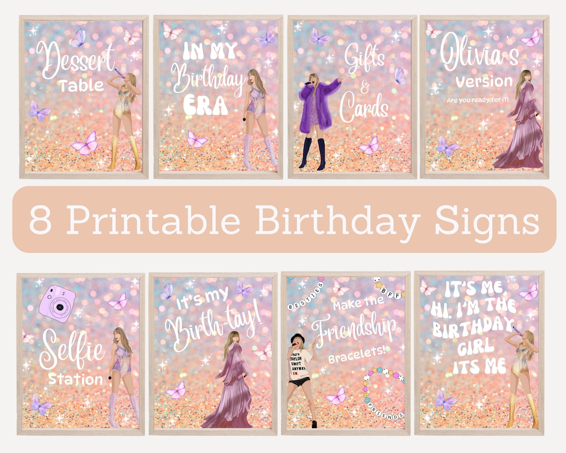 Editable Eras Birthday Posters,eras Birthday Signs,eras Birthday Party ...