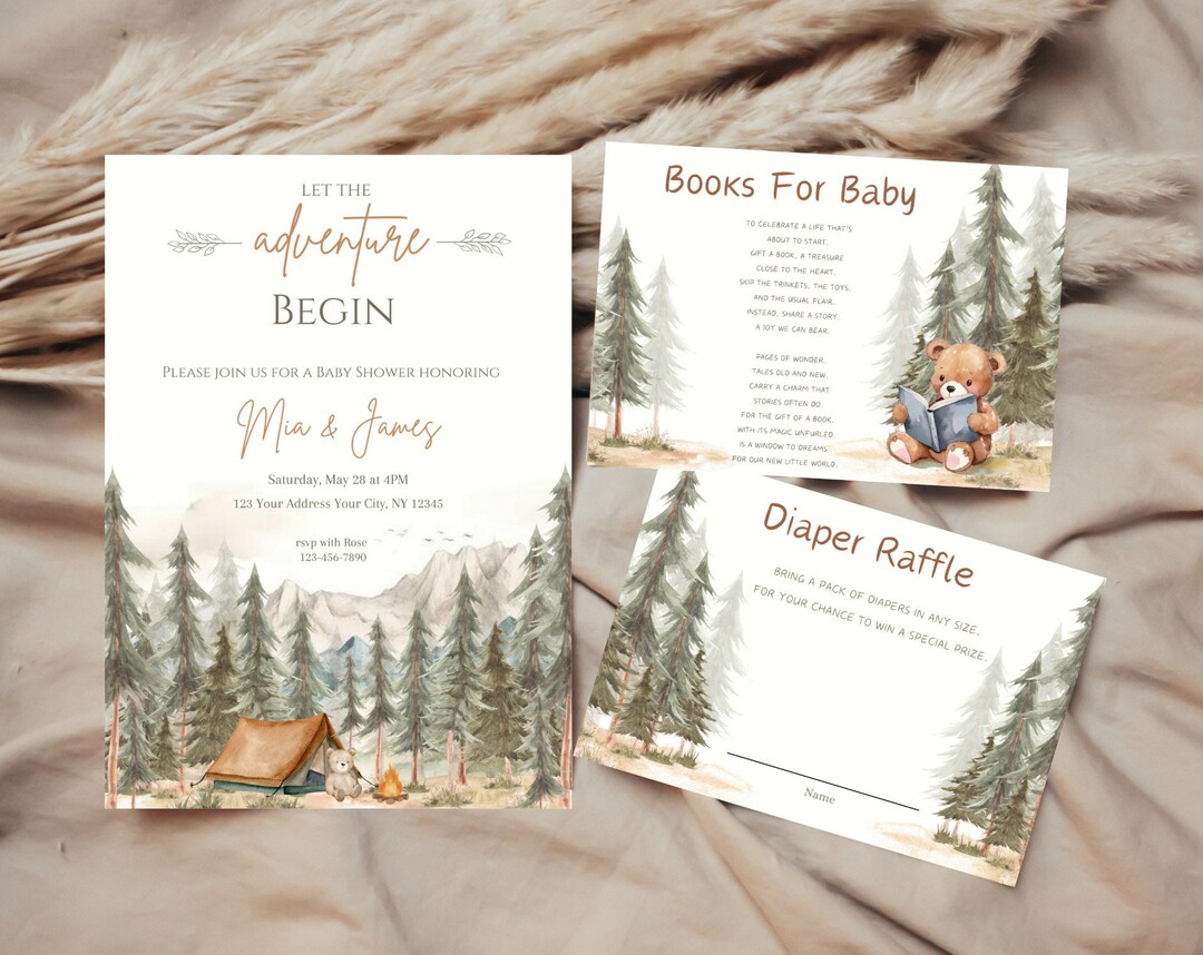Adventure Baby Shower Invitation Bundle: Camping Theme (editable ...