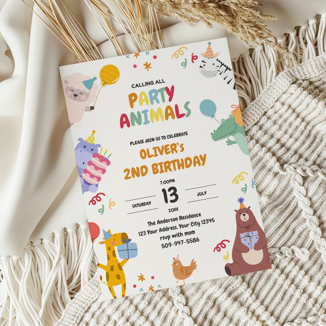 Party Animals Birthday Party Invitation,kids Birthday Invite,fun ...