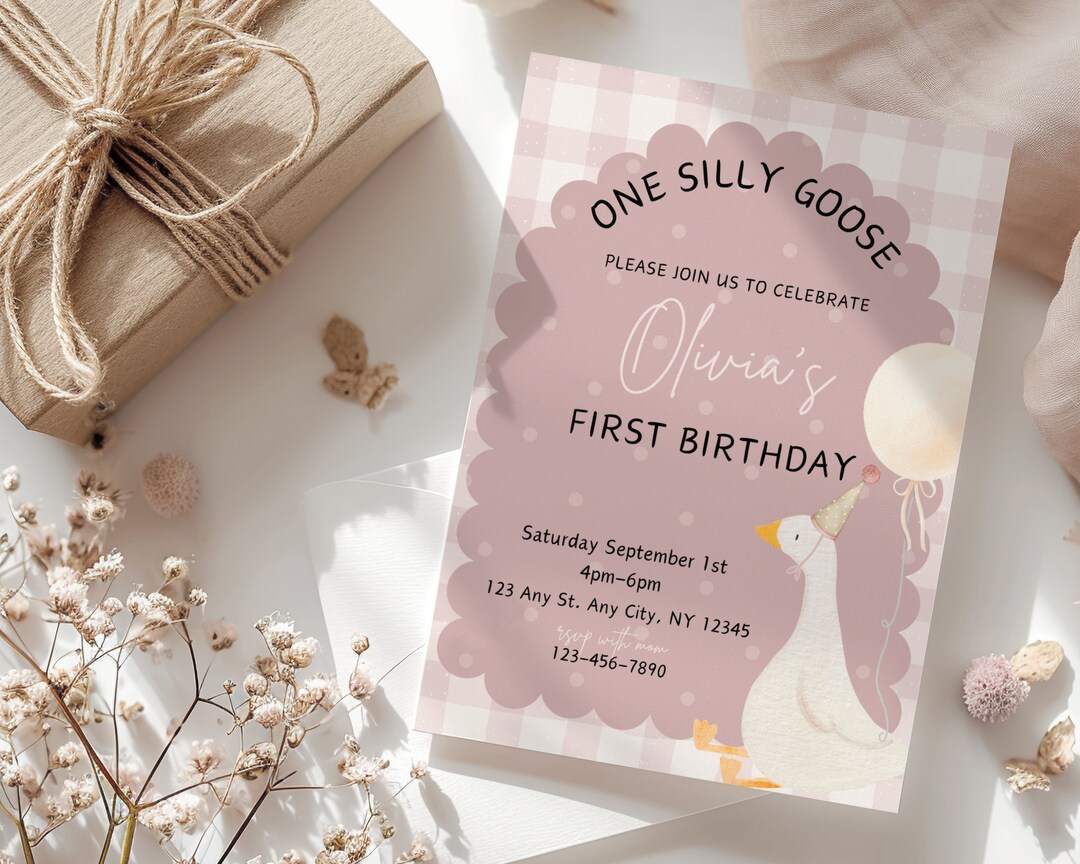 ONE Silly Goose Birthday Party Invitation,first Birthday Party Invite ...