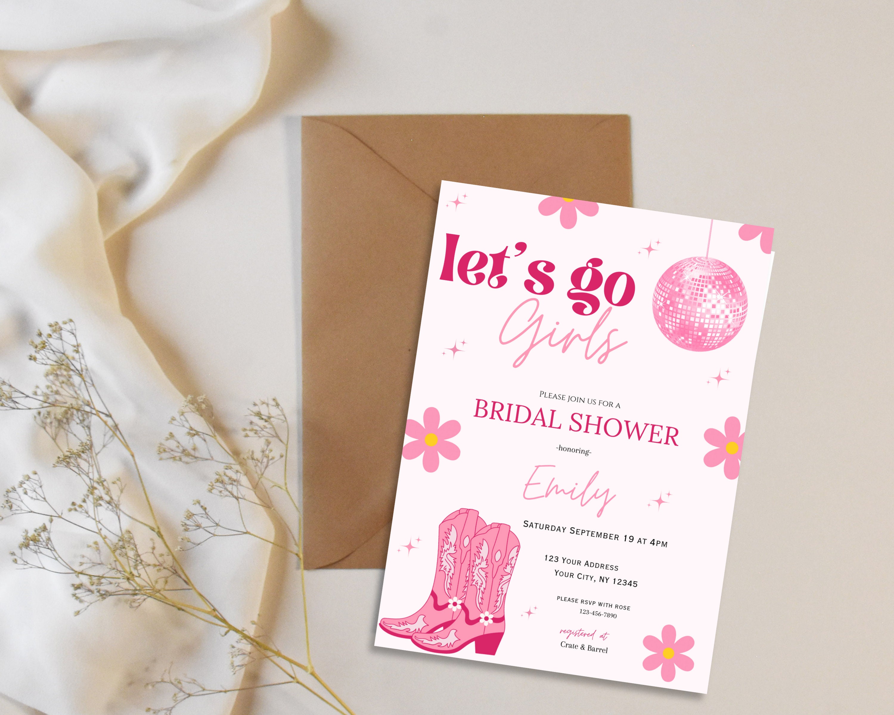 Editable Lets Go Girls Bridal Shower Invitation,disco Bridal Shower ...