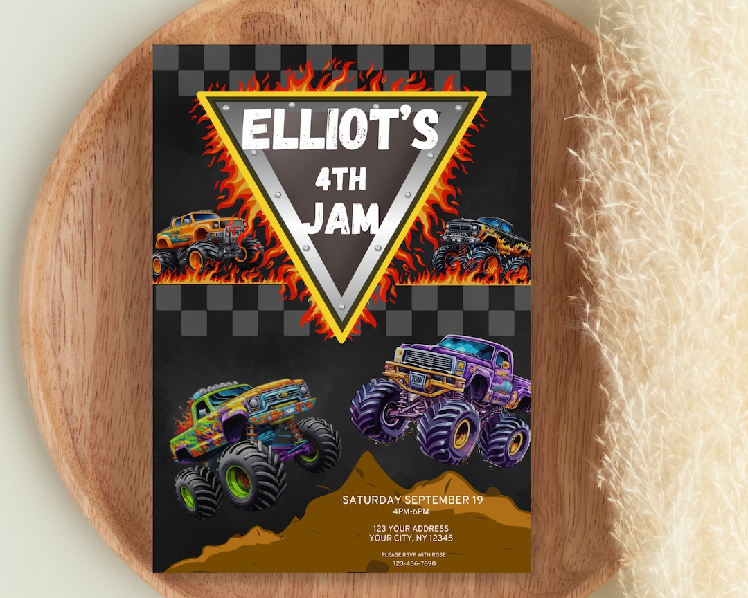 Editable Monster Truck Birthday Invitation,trucks Birthday Invitation ...