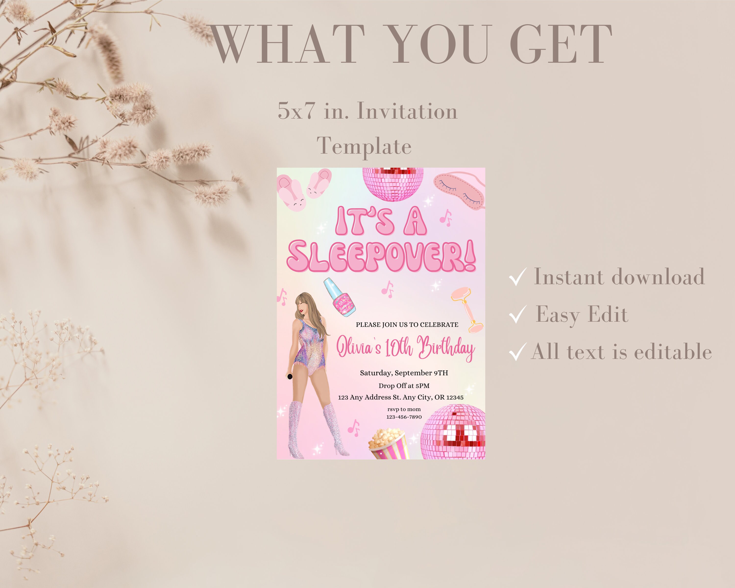 Taylor Birthday Sleep Over Invitation Template,birthday Era Sleepover ...