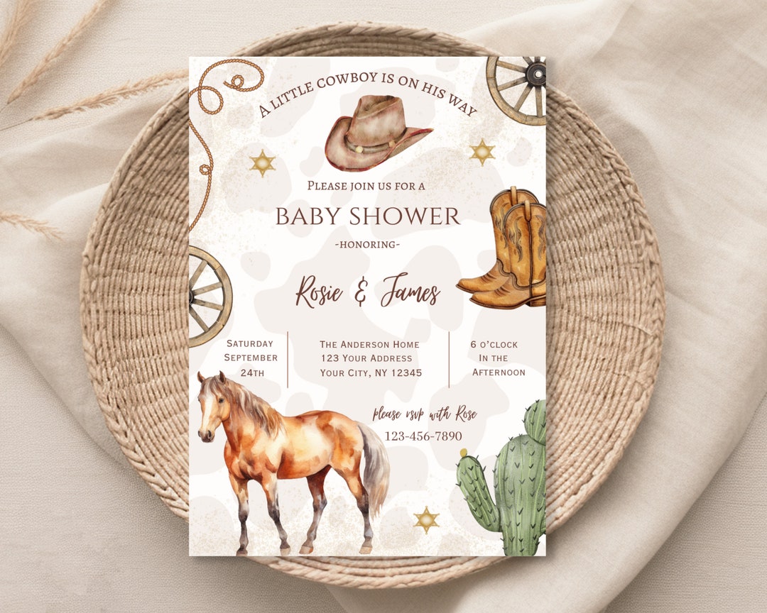 A Little Cowboy is on the Way Baby Shower Invitation,cowboy Baby Shower ...