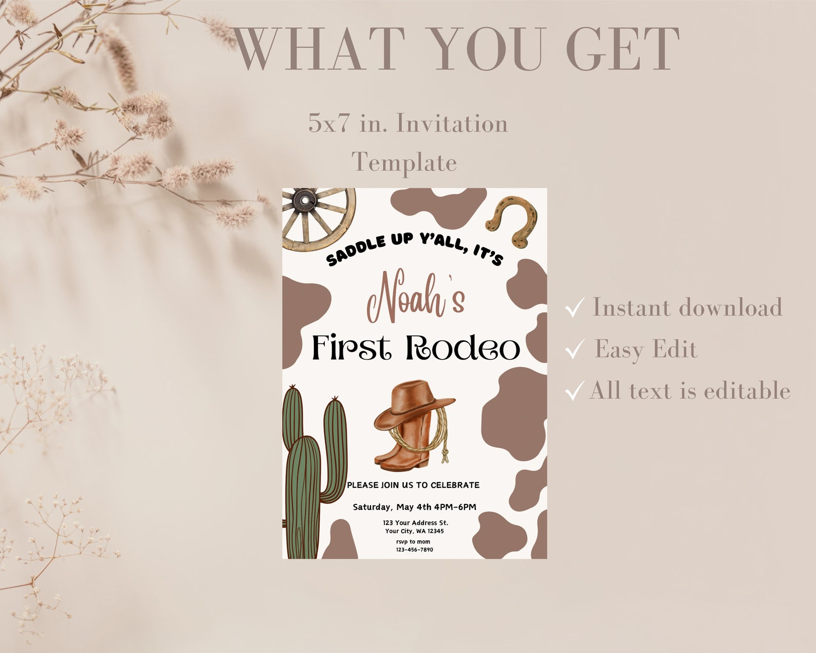 EDITABLE My First Rodeo Birthday Invitation,first Birthday Party Invite ...