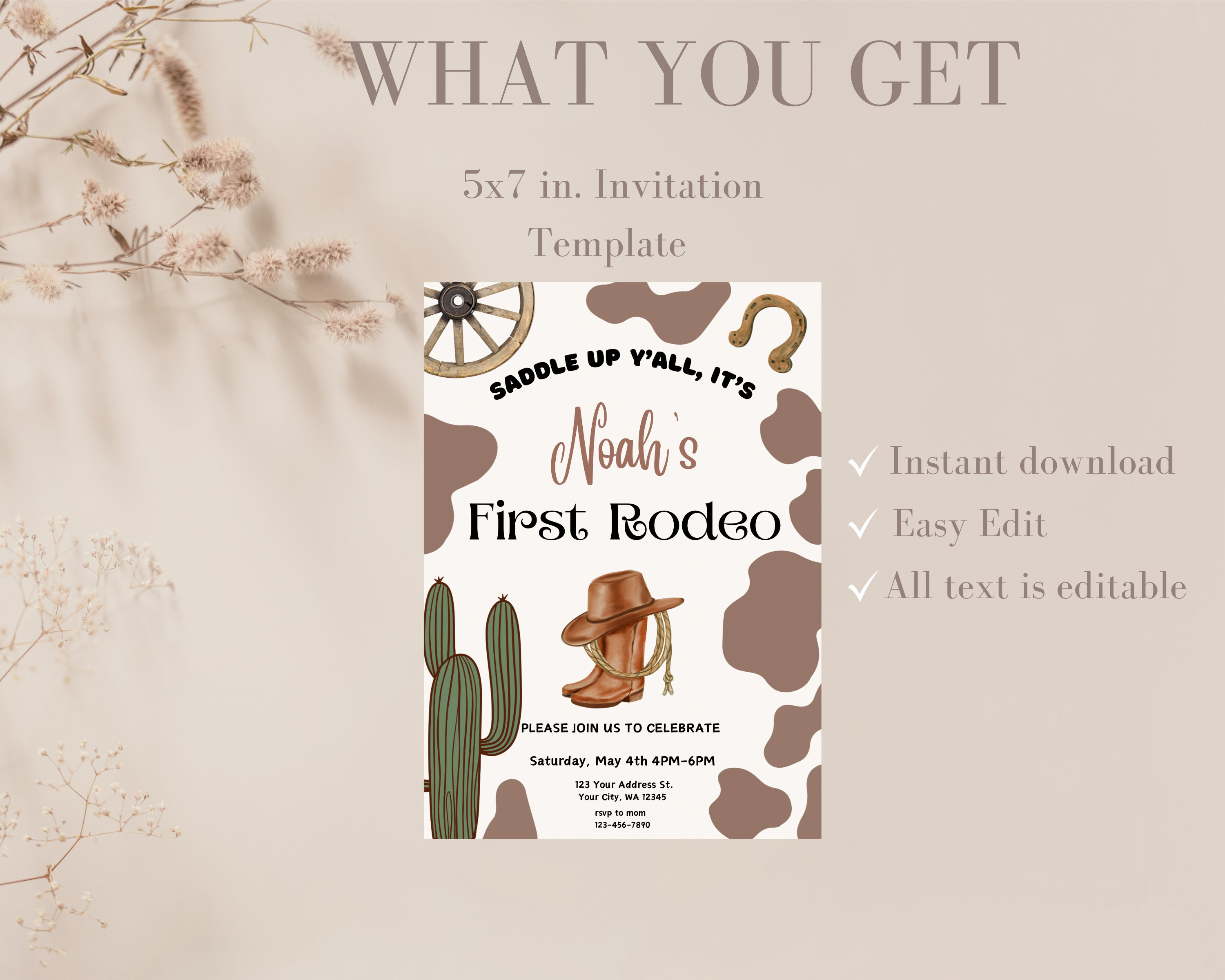 EDITABLE My First Rodeo Birthday Invitation,first Birthday Party Invite ...