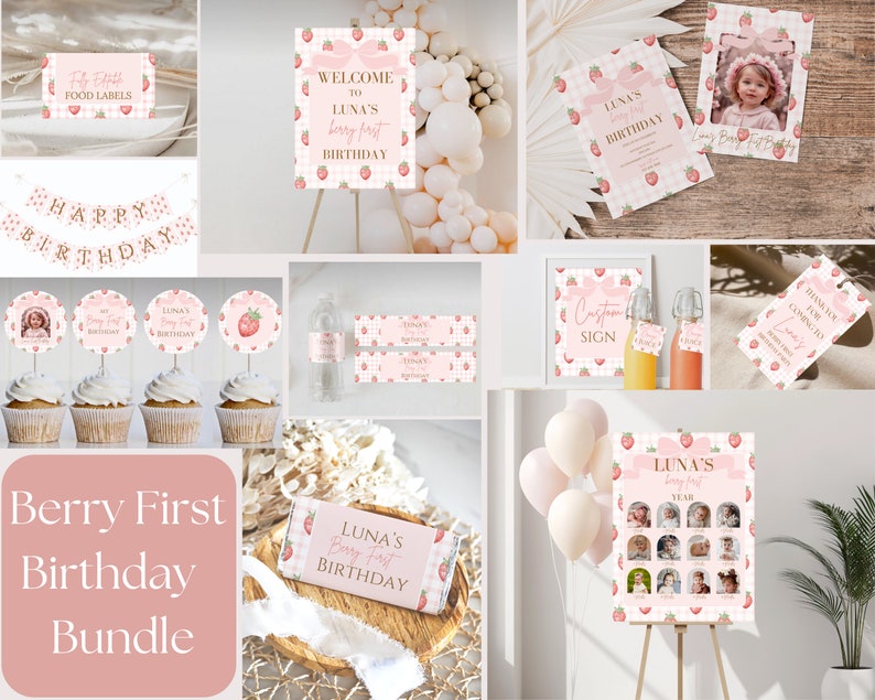 My Berry First Birthday Birthday Bundle,strawberry Birthday Party Decor ...