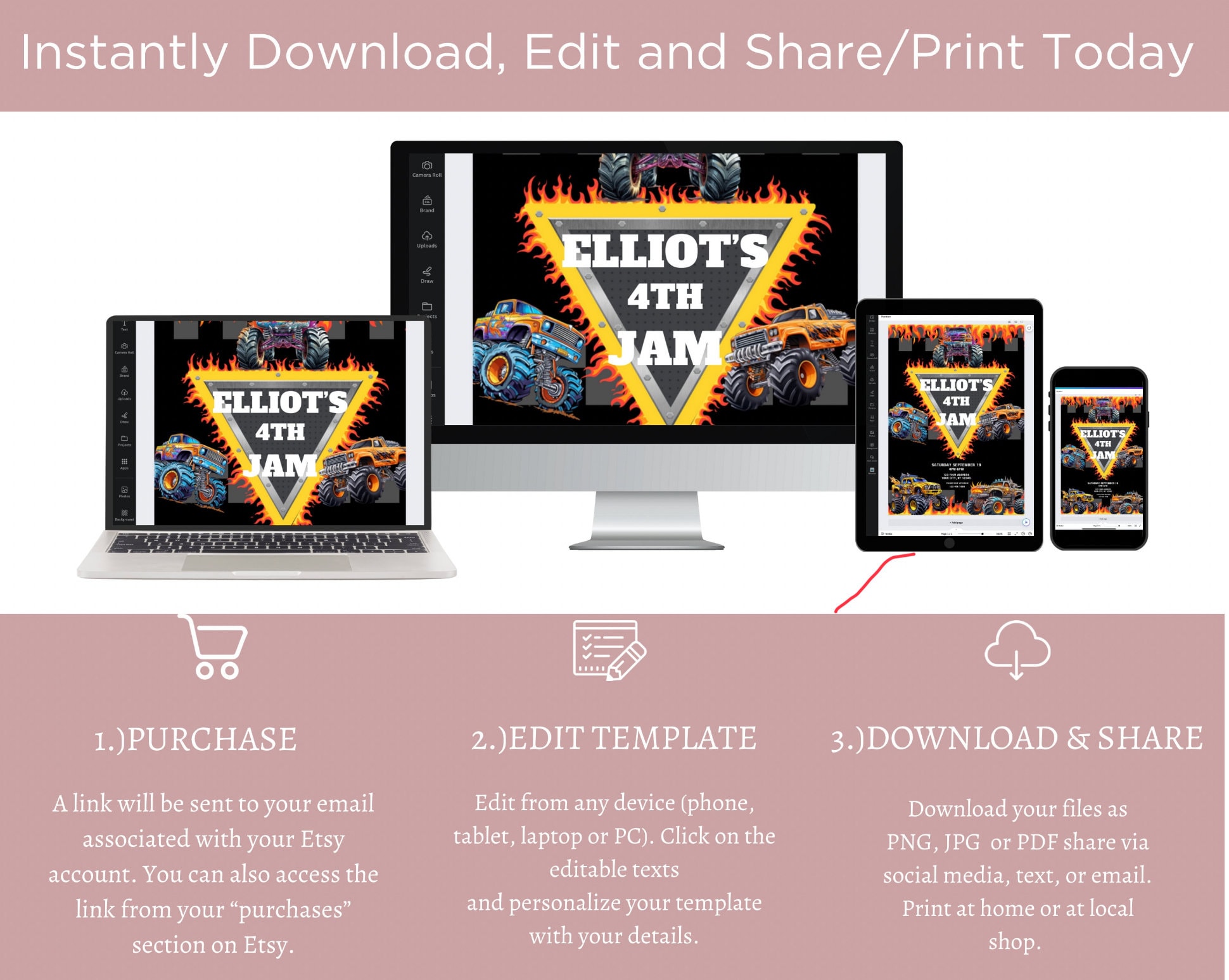 EDITABLE Monster Truck Thank You Tags,monster Jam Thank You Tag,favor ...