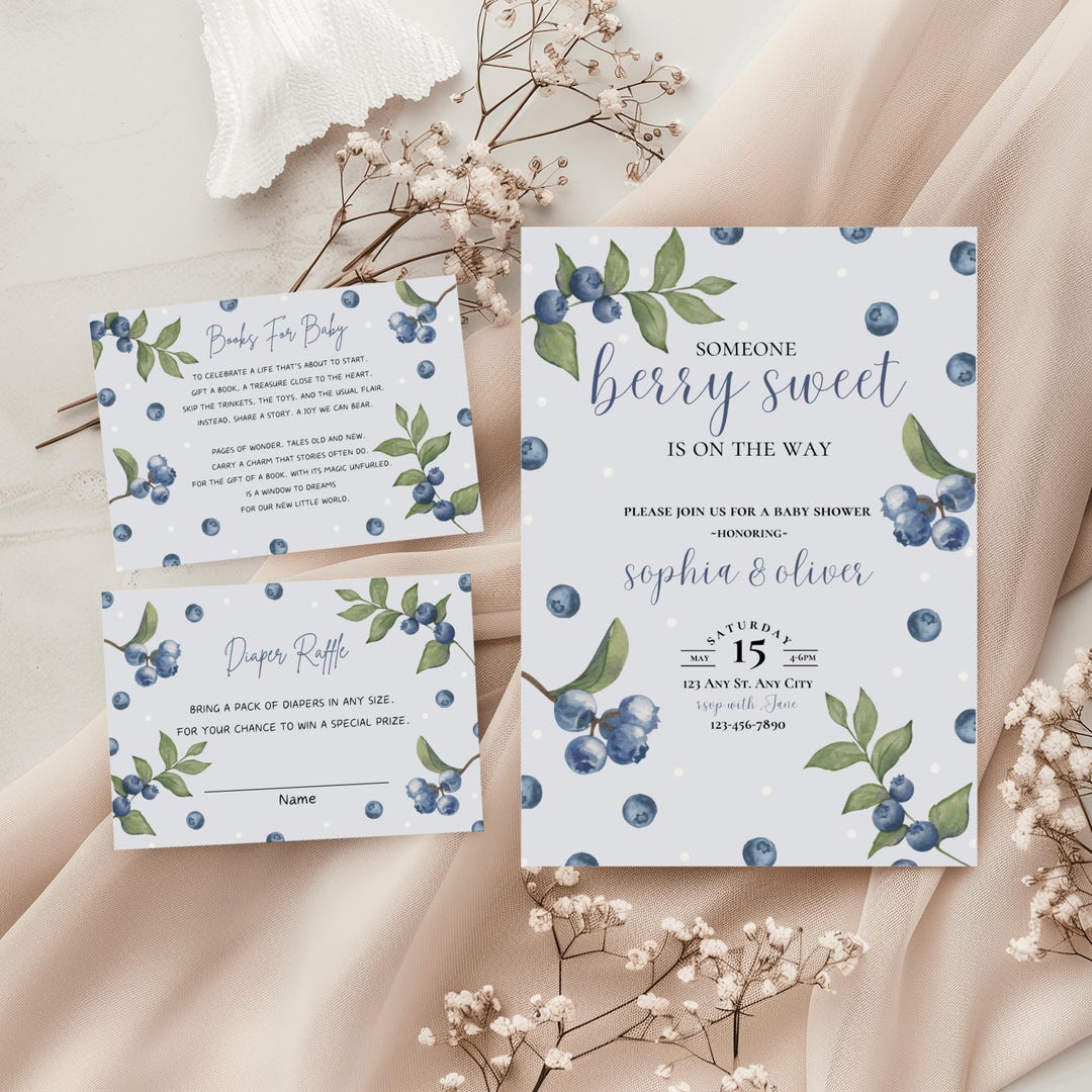 Blueberry Baby Shower Invitation Suite: Editable Canva Template - Etsy