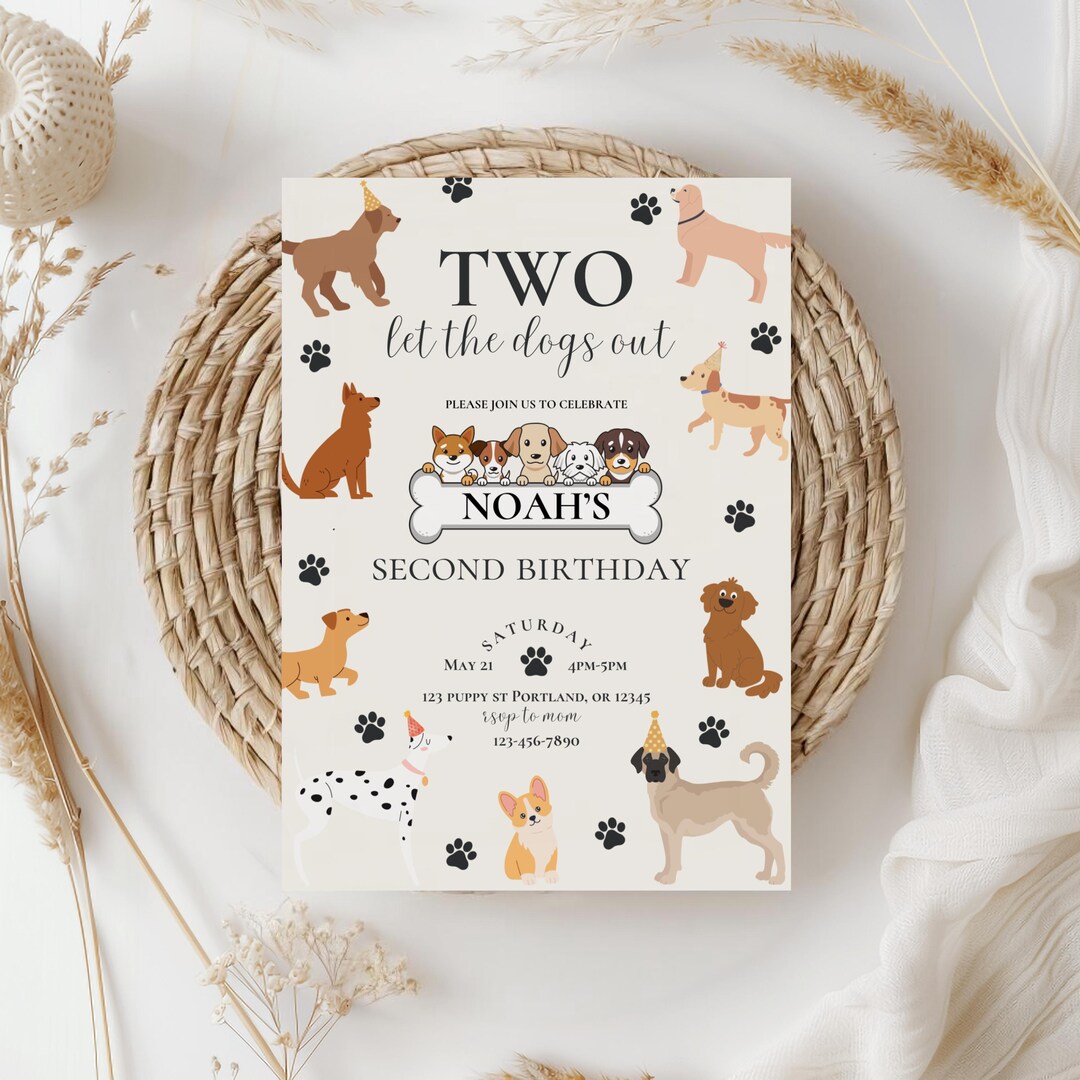 Two Let the Dogs Out Birthday Invitation: Puppy Second Birthday ...