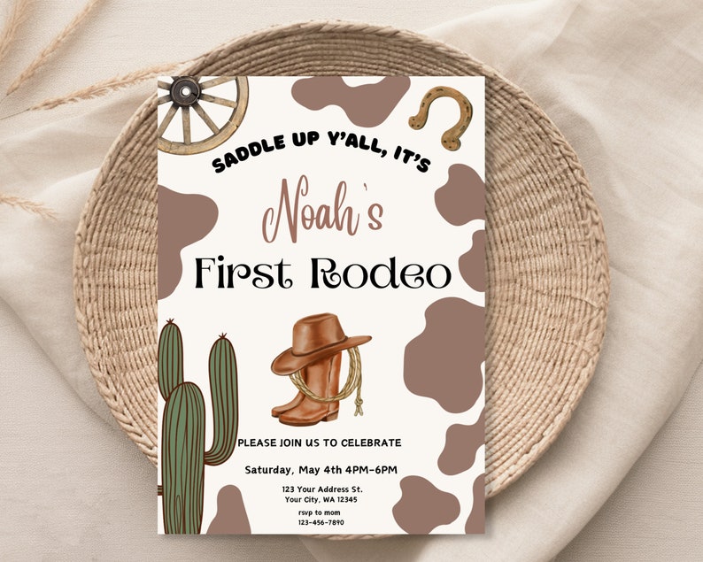 Editable First Rodeo Birthday Invitation: Western Cowboy Party (digital ...