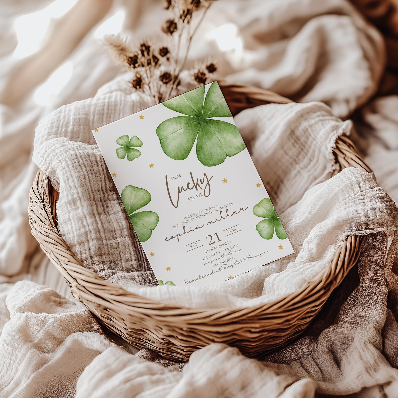 How Lucky Are We Baby Shower Editable Invitation,gender Neutral Clover ...