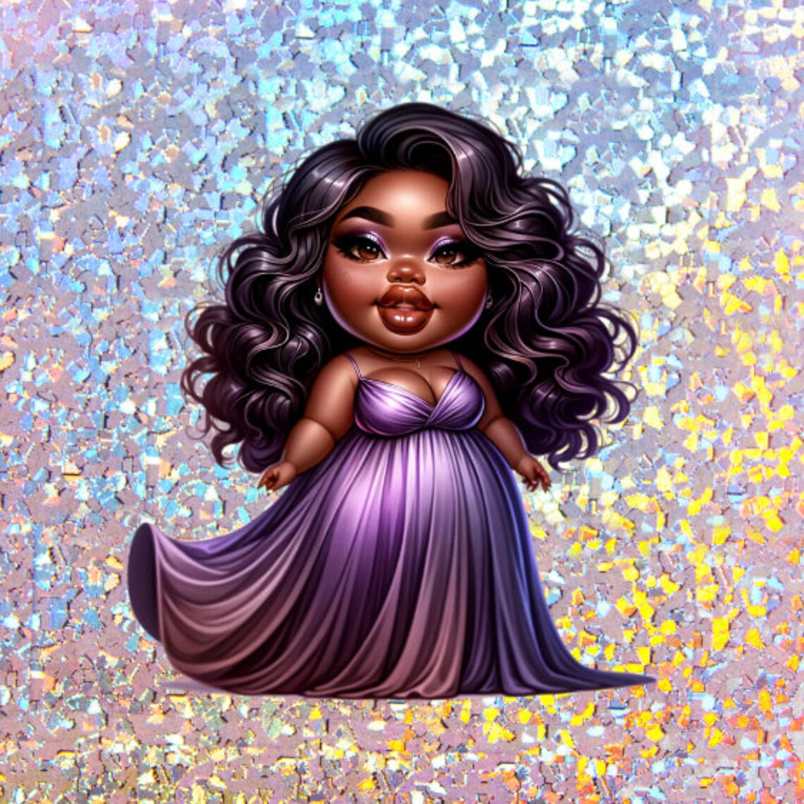 Elegant Chibi Ladies in Purple, Trio of Chibi Ladies Digital Art in ...