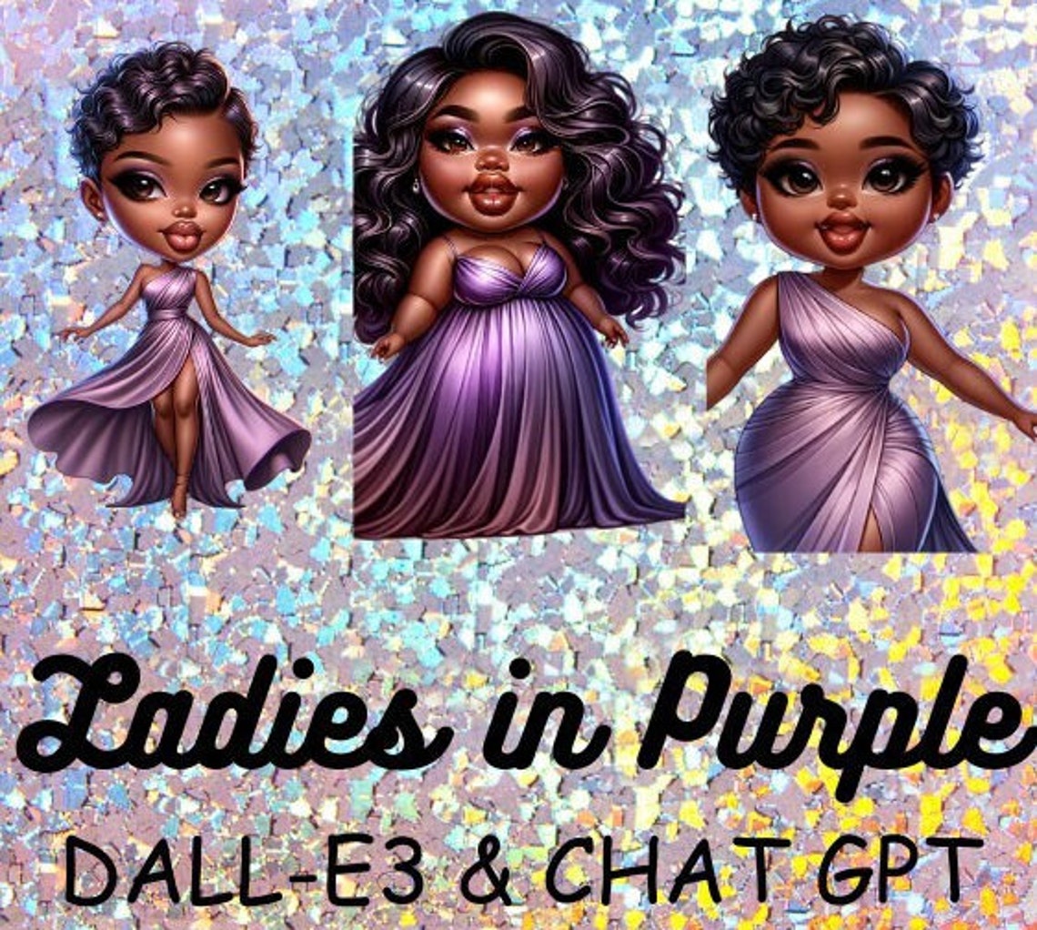 Elegant Chibi Ladies in Purple, Trio of Chibi Ladies Digital Art in ...