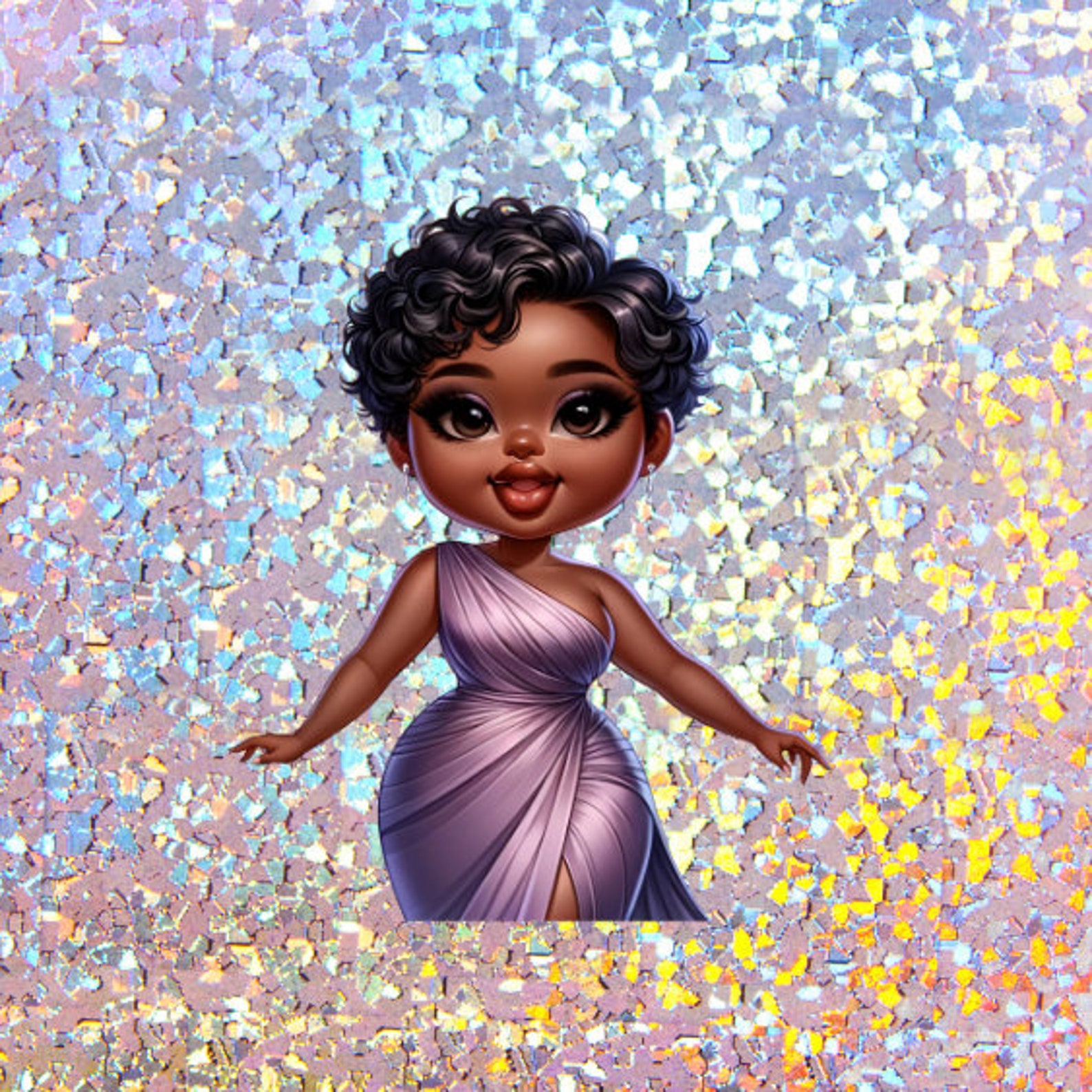 Elegant Chibi Ladies in Purple, Trio of Chibi Ladies Digital Art in ...