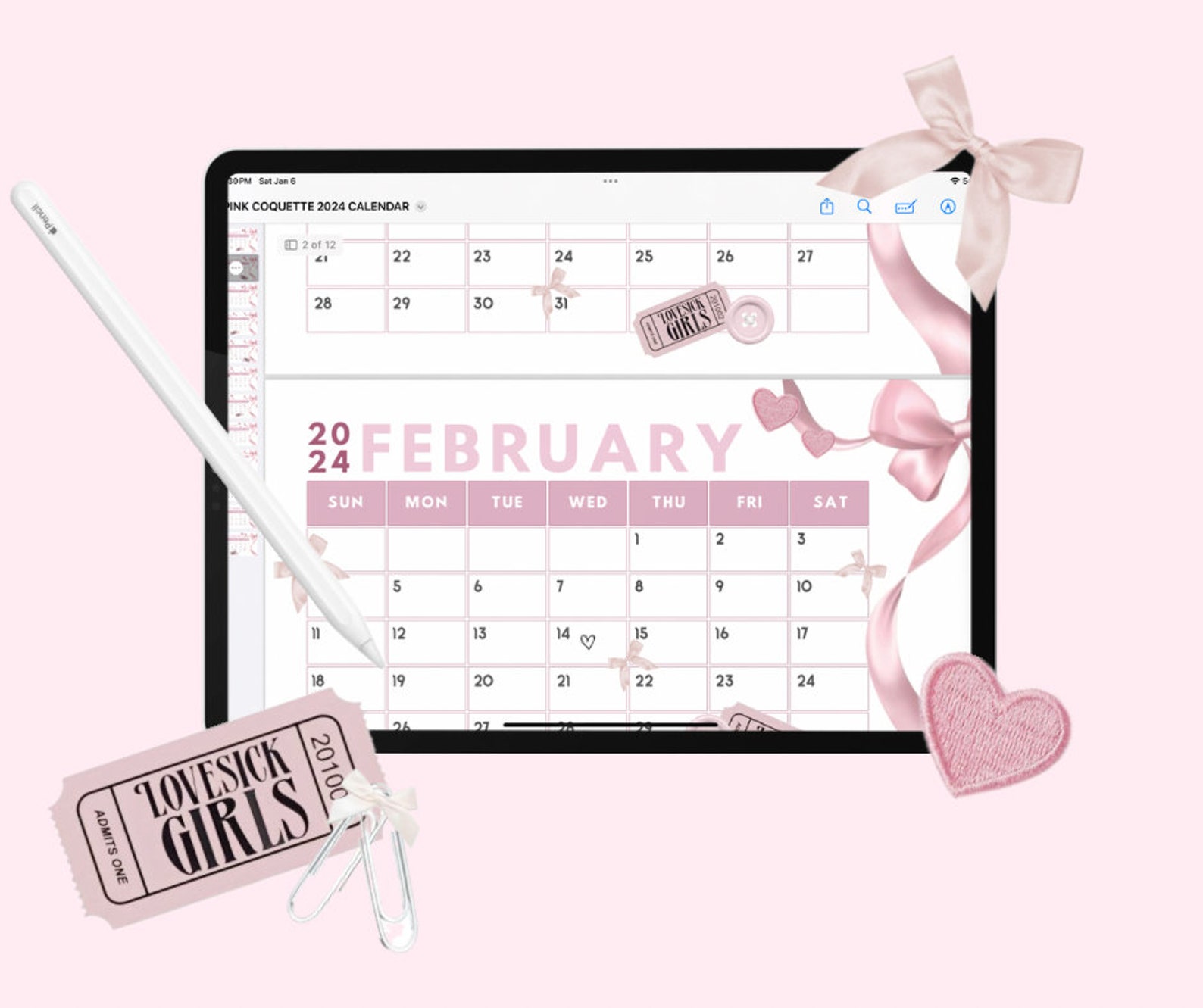 Pink Coquette 2024 Monthly Digital Planner coquette Themed, 2024 ...