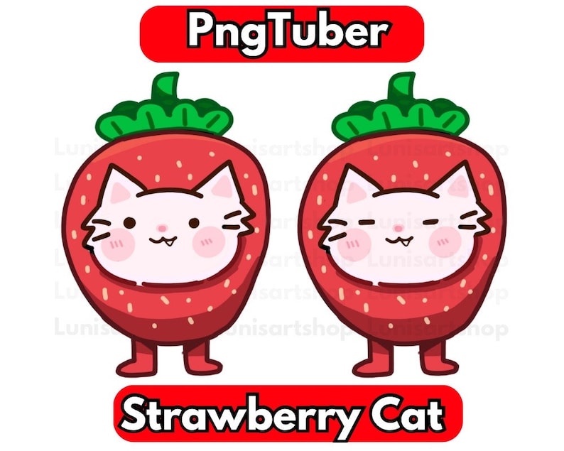 Strawberry Cat Pngtuber, Cute Chibi Pngtuber, Strawberry Cat Pngtuber ...