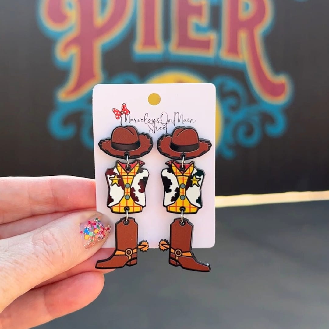 Toy Story Sheriff Woody Earrings - Lightweight Cowboy Acrylic Dangle ...