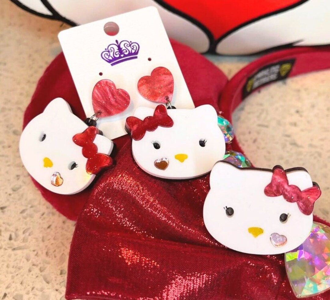Hello Kitty Dangle Earrings & Statement Ring Lightweight Acrylic ...