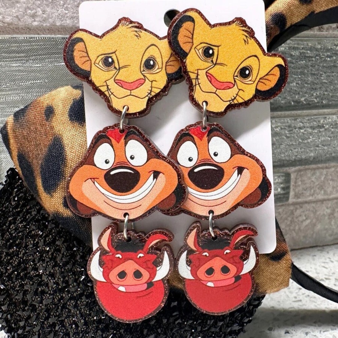 Lion King Earrings and Statement Rings Simba Timon Pumbaa Lightweight ...
