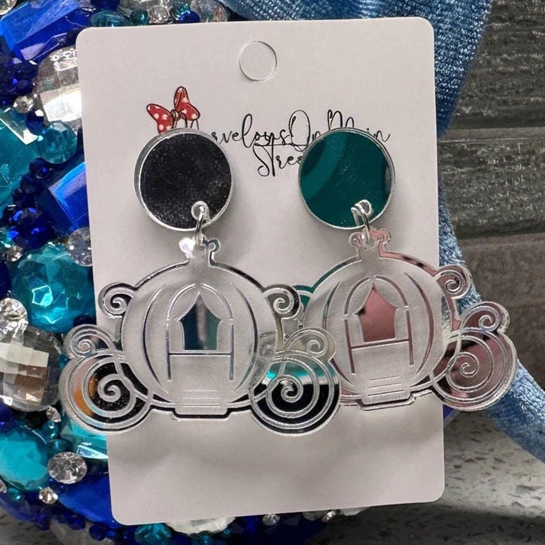 Cinderella Royal Carriage Mirrored Earrings - Lightweight Acrylic ...